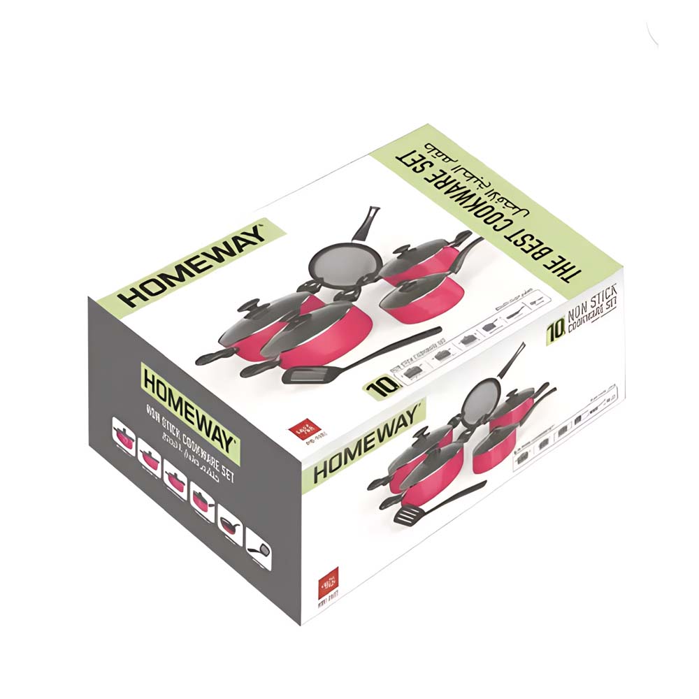 Homeway 10 Pc Non Stick Cookware Set Hw2601 | Rawabi Hypermarket